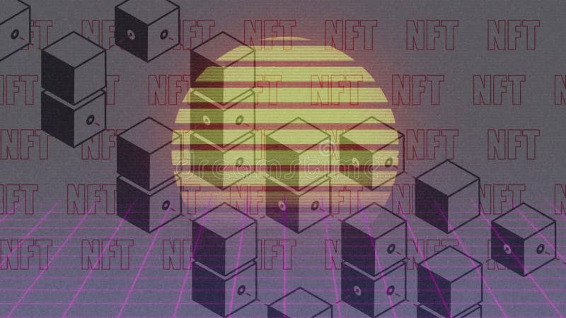 Multiple Cubical Blocks Over Nft Text Banners Against Grey Background ...