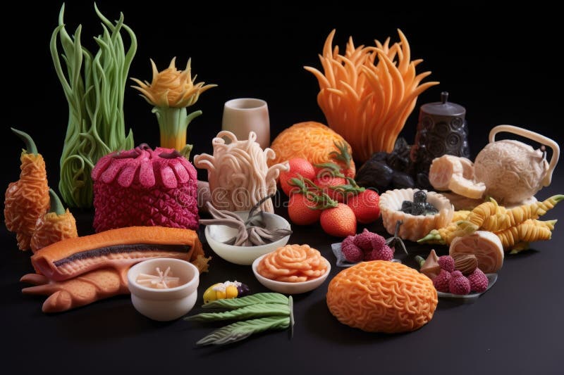 Multiple 3d Printed Food Items Showcasing Variety Stock Illustration ...