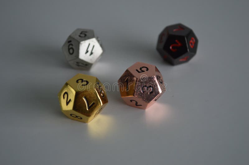 Multiple D12 Twelve Sided Dice Die Copper Silver Gold Black Stock Image ...
