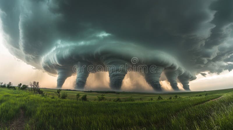 Multiple Dark Funnel Clouds Emerging from a Massive Supercell Storm ...