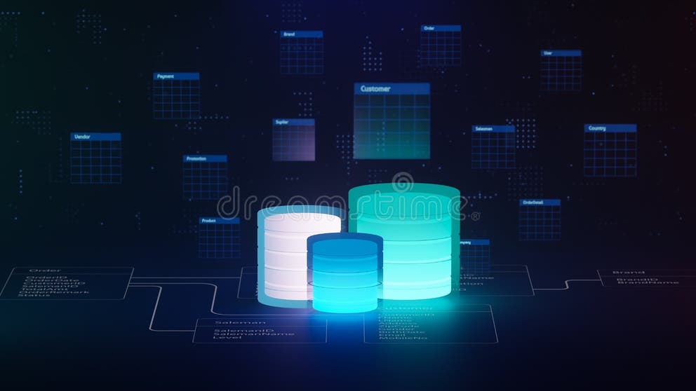 Multiple Database is Placed on Relational Database Tables Stock Illustration - Illustration of ...