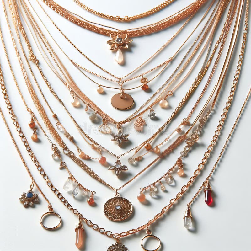 Multiple Delicate Necklaces Layered Together Featuring Different Stock ...