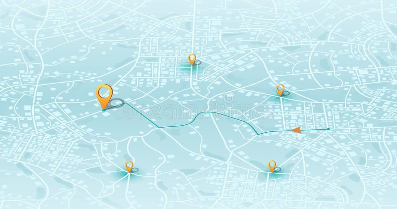 Multiple Destinations. Gps Tracking Map. Track Navigation Pins on ...