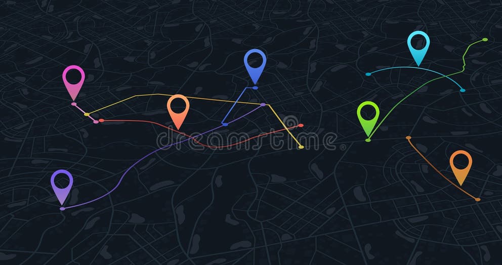 Multiple Destinations from Home. Gps Tracking Map. Track Navigation ...