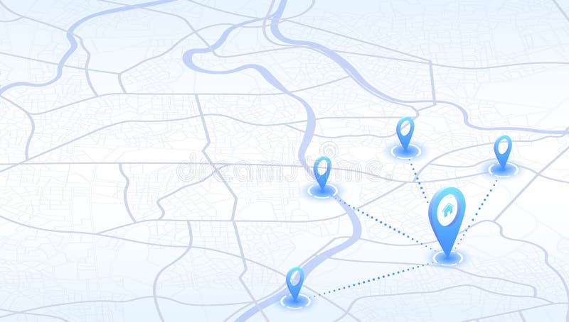 Multiple Destinations from Home. Gps Tracking Map. Track Navigation ...