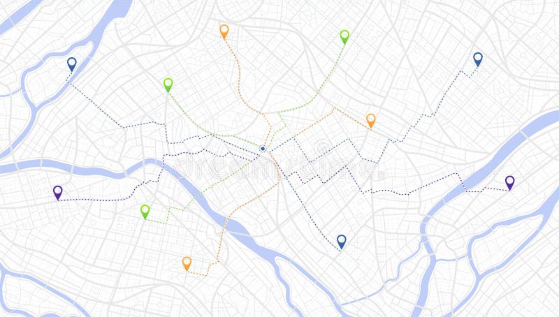 Multiple Destinations. Gps Tracking Map. Track Navigation Pins on ...