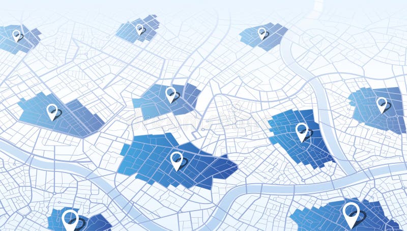 Multiple Destinations. Map City with Gps Pins. Alternative Way with ...