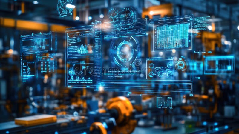 Futuristic Digital Display Showing Data in a Manufacturing Plant Stock ...