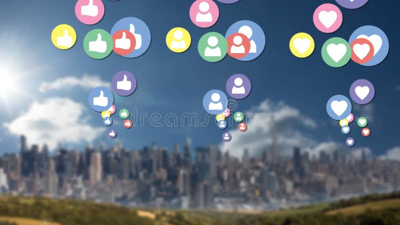 Multiple Digital Icons Floating Over Aerial View of Cityscape Stock ... Multiple Digital Icons Floating Over Aerial View of Cityscape Stock ...