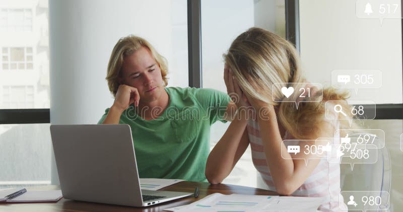 Multiple Digital Icons with Increasing Numbers Over Stressed Caucasian ... Multiple Digital Icons with Increasing Numbers Over Stressed Caucasian ...