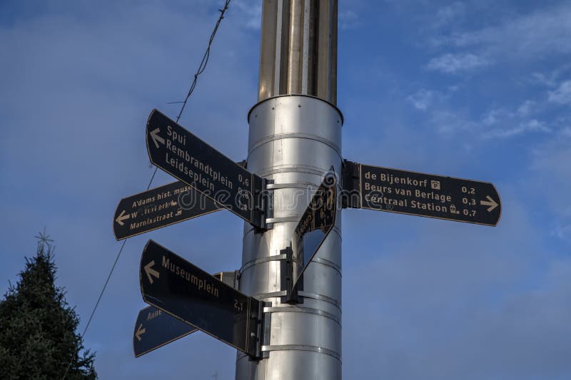 Multiple Direction Signs at the Dam Square at Amsterdam the Netherlands ...