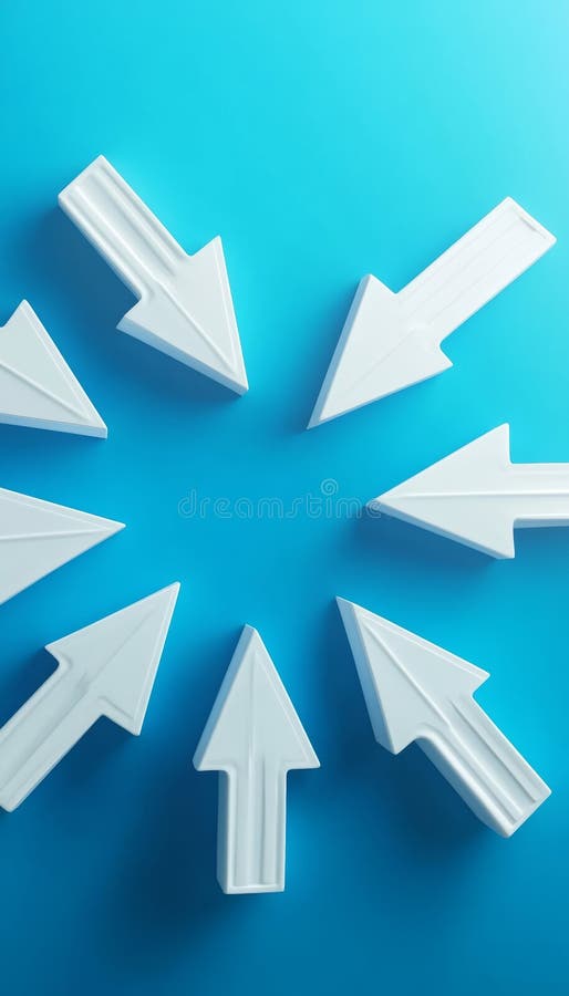 Multiple Directions, One Choice White 3D Arrows Point Inwards on a ...