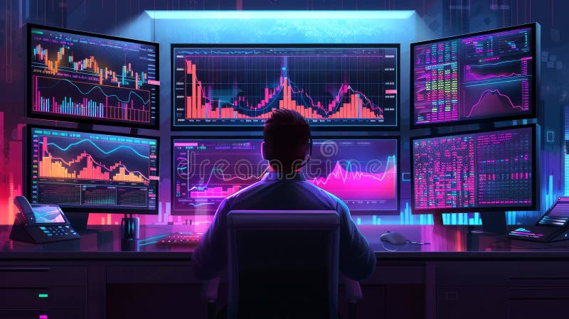 Multiple Displays of Dynamic Financial Charts and Data As a Trader ...