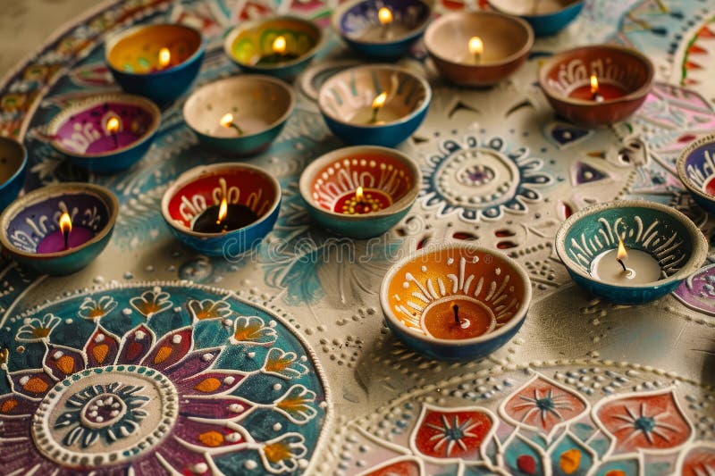 Multiple Diwali Diyas with Intricate Patterns Displayed Together ...