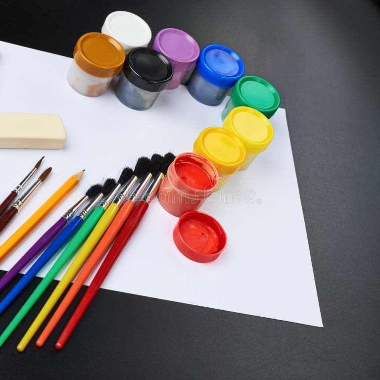 Multiple Drawing Paints and Brushes Stock Photo - Image of black, color ...