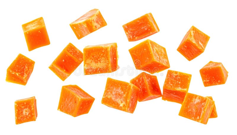 Multiple Dried Carrot Cubes Hovering on Transparent Background Stock ...