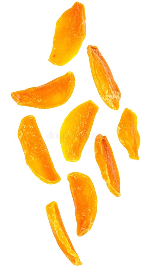 Multiple Dried Mango Slices Falling with Transparent Background Stock ...