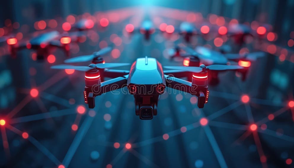 Multiple Drones Fly in Connected Network, Representing Advanced ...