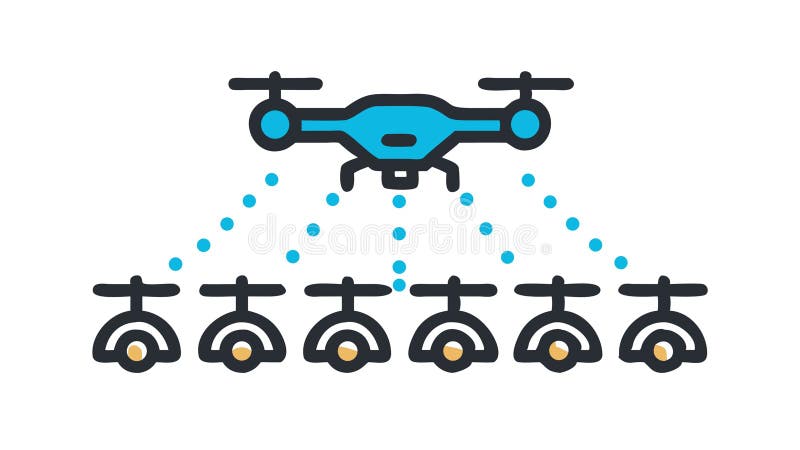 Multiple Drones Icon: Aerial Delivery Surveillance, Vector Design ...