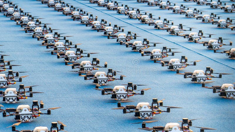 Multiple Drones Lined Up for a Drone Show Stock Photo - Image of plant ...