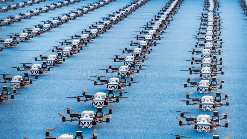 Multiple Drones Lined Up for a Drone Show Stock Photo - Image of ...