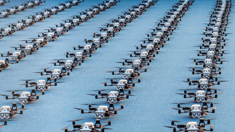 Multiple Drones Lined Up for a Drone Show Stock Image - Image of ...