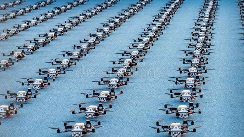 Multiple Drones Lined Up for a Drone Show Stock Photo - Image of ...