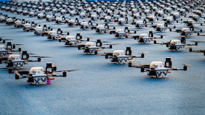 Multiple Drones Lined Up for a Drone Show Stock Image - Image of ...