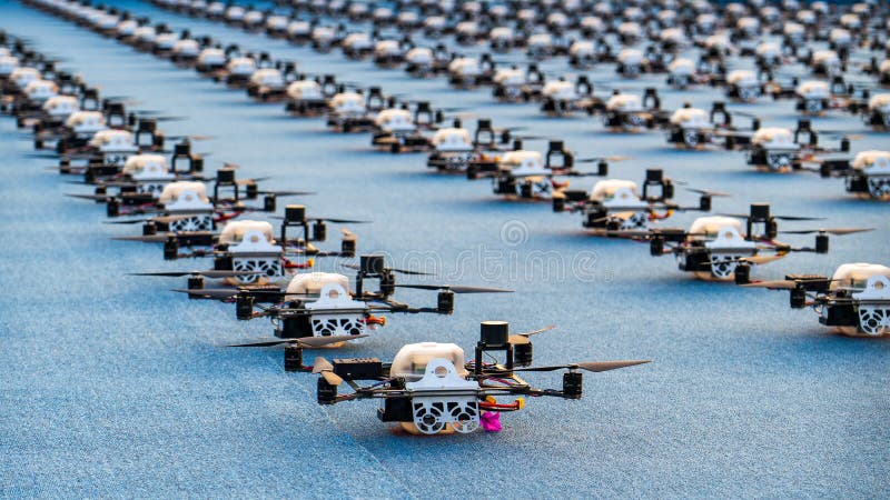Multiple Drones Lined Up for a Drone Show Stock Photo - Image of ...