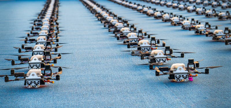 Multiple Drones Lined Up for a Drone Show Stock Photo - Image of night ...