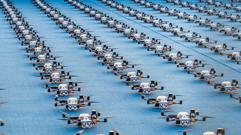 Multiple Drones Lined Up for a Drone Show Stock Image - Image of ...
