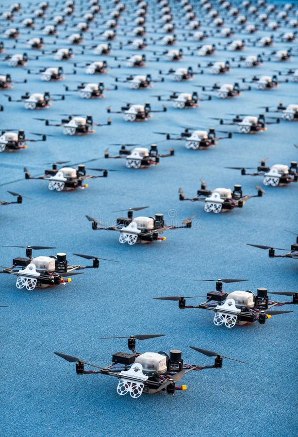 Multiple Drones Lined Up for a Drone Show Stock Image - Image of ...