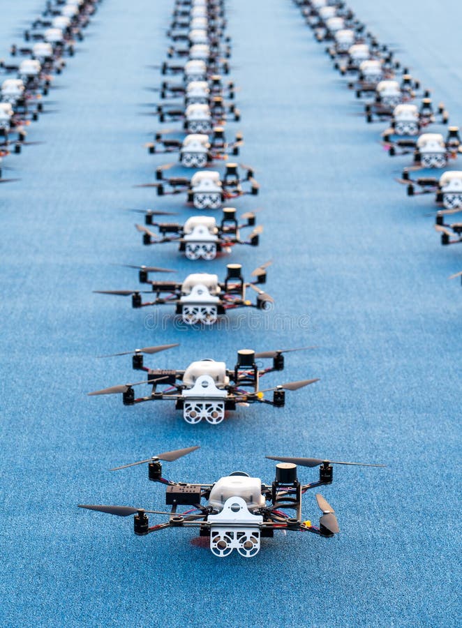 Multiple Drones Lined Up for a Drone Show Stock Photo - Image of ...