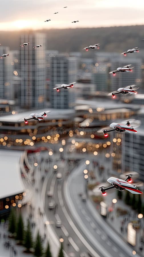 Multiple Drones are Navigating through the Sky during Sunset ...