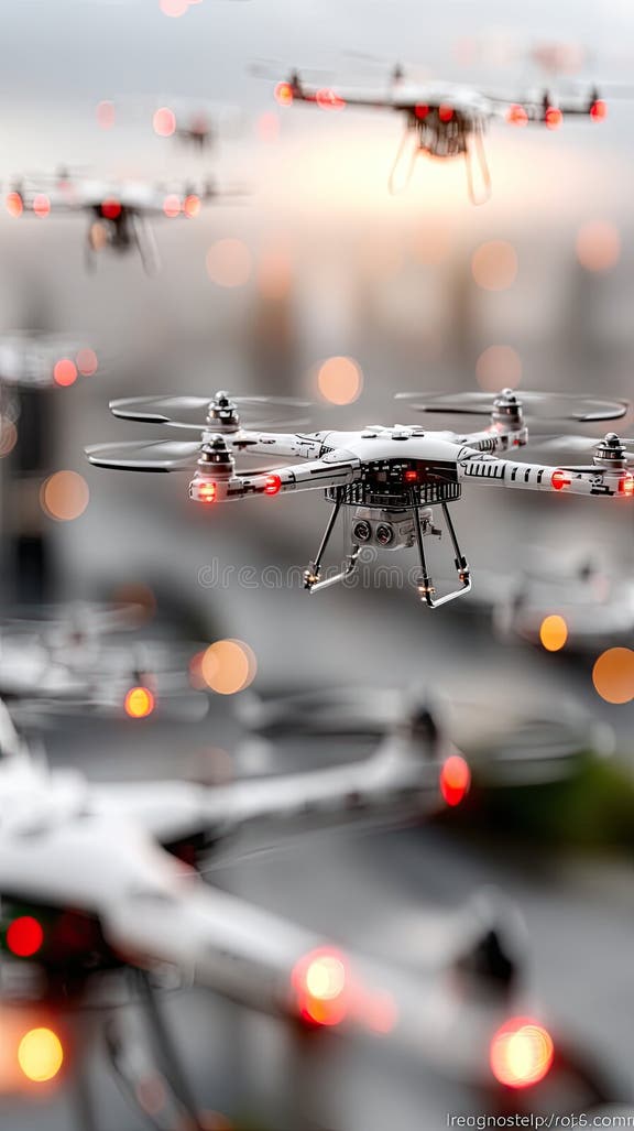 Multiple Drones are Navigating through the Sky during Sunset ...