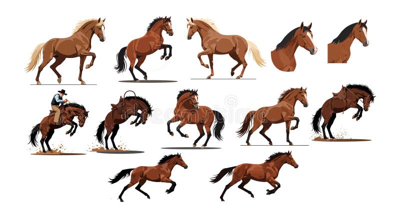 Multiple Dynamic Poses of Horses in Detailed Vector Art Showcasing ...