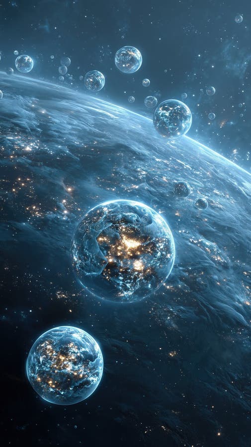 Multiple Earth Like Planets Float in Cosmic Multiverse, Glowing with ...