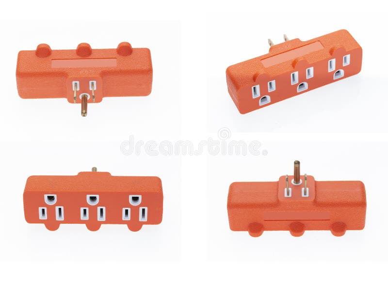Multiple Electrical Socket, Different Angles, Orange Color Isolated on ...