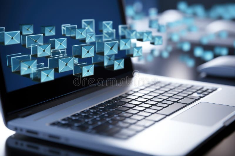 Multiple Email Envelope Icons Flying Out of a Laptop Screen ...