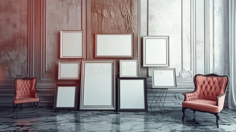 Elegant Classic Interior Design with Empty Frames Hanging on the Wall ...