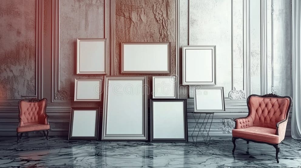 Elegant Classic Interior Design with Empty Frames Hanging on the Wall Stock Image - Image of ...