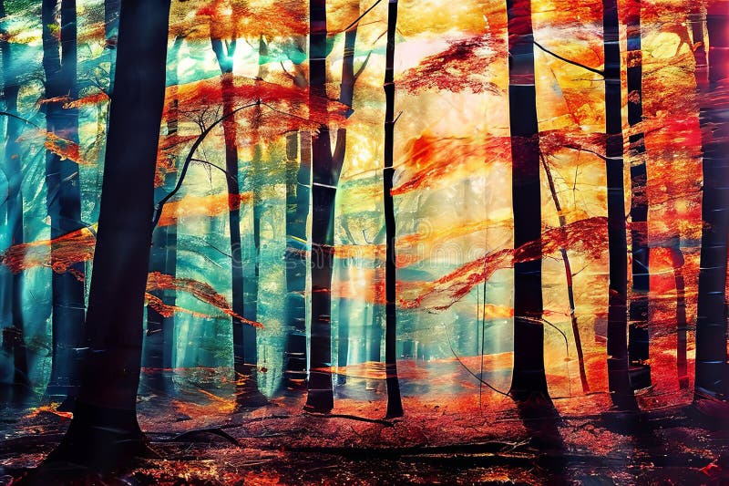 Multiple Exposure Forest Overlapping Images of a Colorful Forest Stock ...