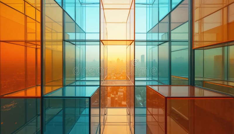 Multiple Exposure of Modern Glass Architectural Forms. Geometric Shapes ...