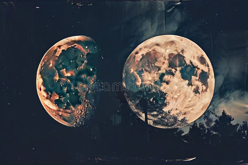 Multiple Exposure Overlapping Images of the Two Moons Creating a Stock ...