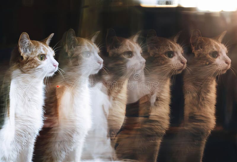 Multiple Exposure Several Images of the Cat in Different Poses L Stock ...
