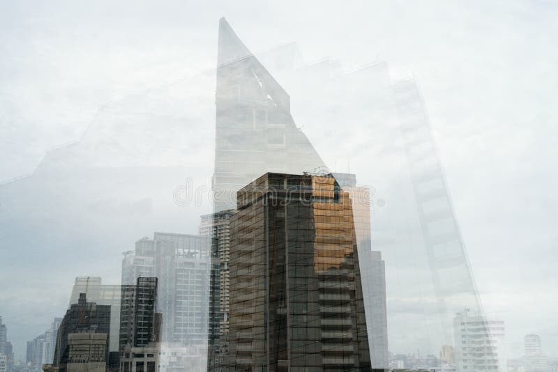 Multiple Exposure of Tall Corporate Buildings in Black and White Stock ...