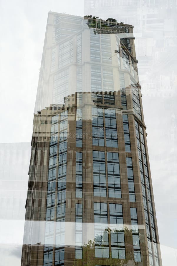 Portrait of Tall Corporate Buildings in Multiple Exposure Stock Photo ...