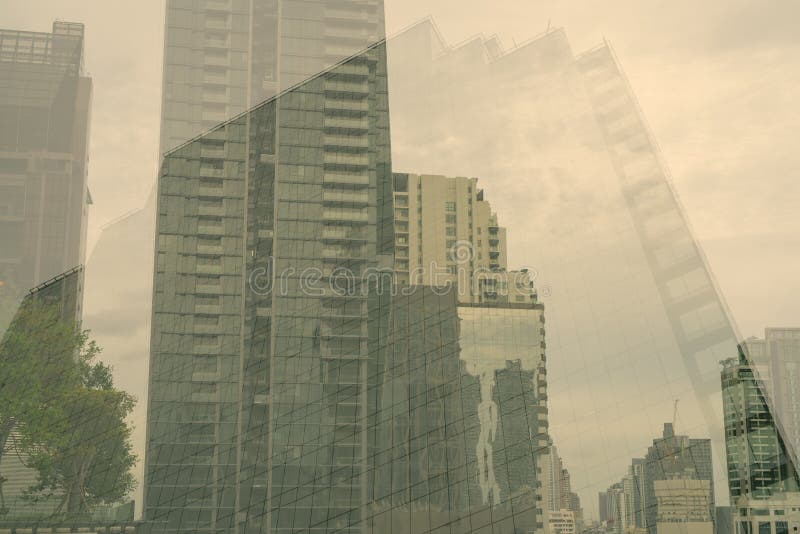 Multiple Exposure of Tall Corporate Buildings in Black and White Stock ...