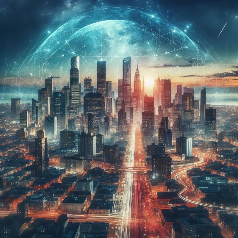 Multiple Exposure Urban Skylines Major City Skylines Layered Mul Stock ...