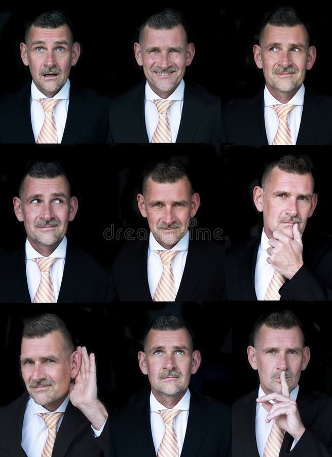 Portrait of Man Multiple Face Expressions Composite Stock Photo - Image ...